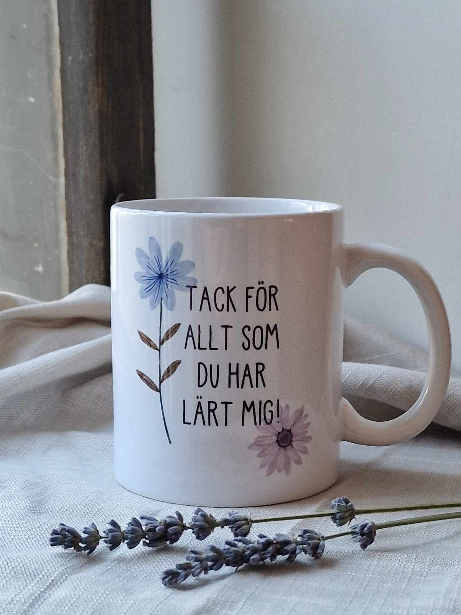 Mugg "Tack för allt som du har lärt mig" - blå blom - Gamla stans kreativa