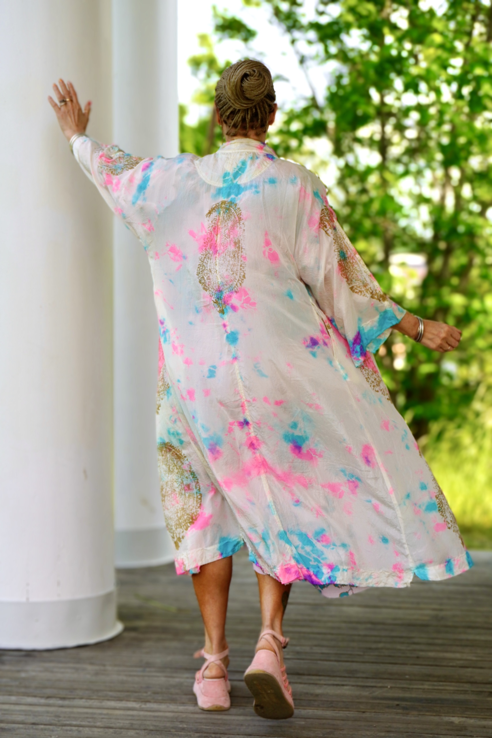 VALERIE SILK BATIK KIMONO HEART PASTELLIC - Agencies Turquoise