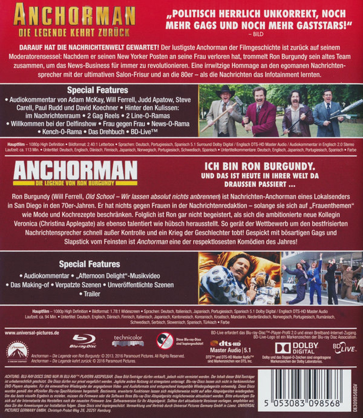 Anchorman - The Legend of Ron Burgundy / Anchorman 2 - The Legend ...