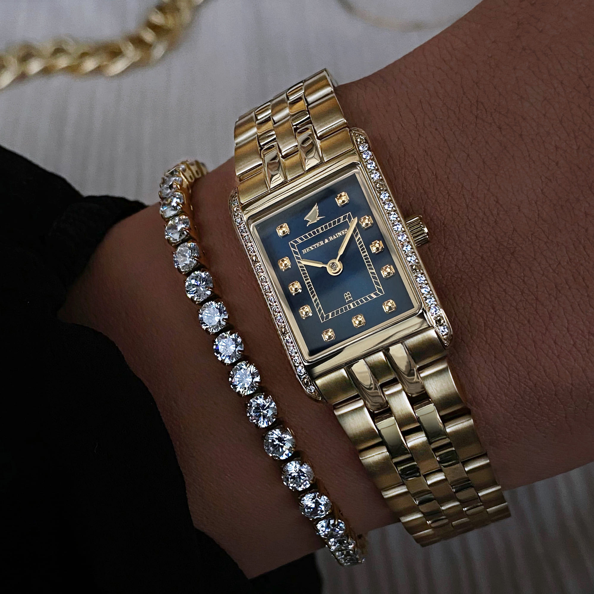 H&B Gala Pavé, Gold & Navy Blue - Hexter & Baines