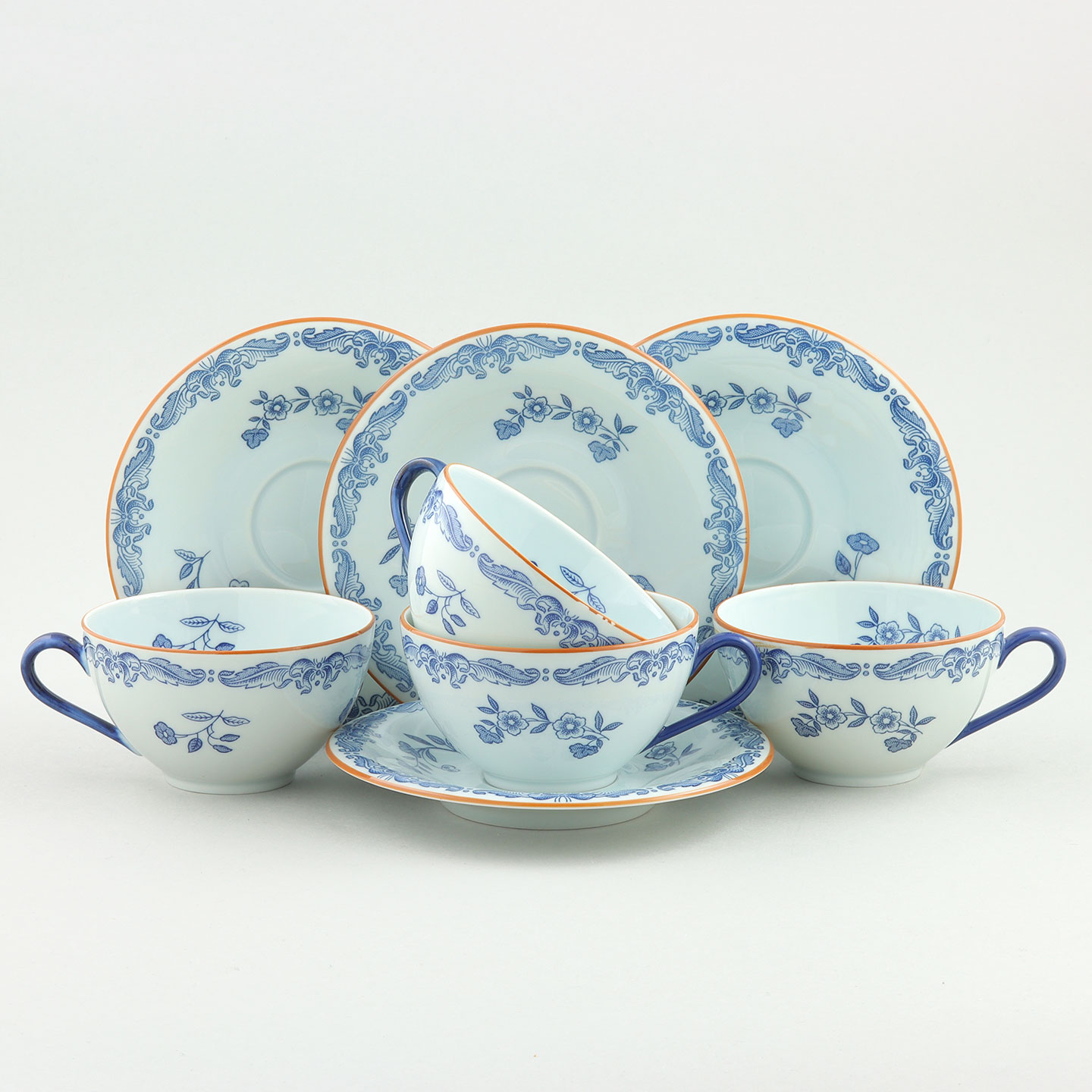 Nils Emil Lundström (Ostindia 1932) Four Coffee Cups with Blue Flowers ...