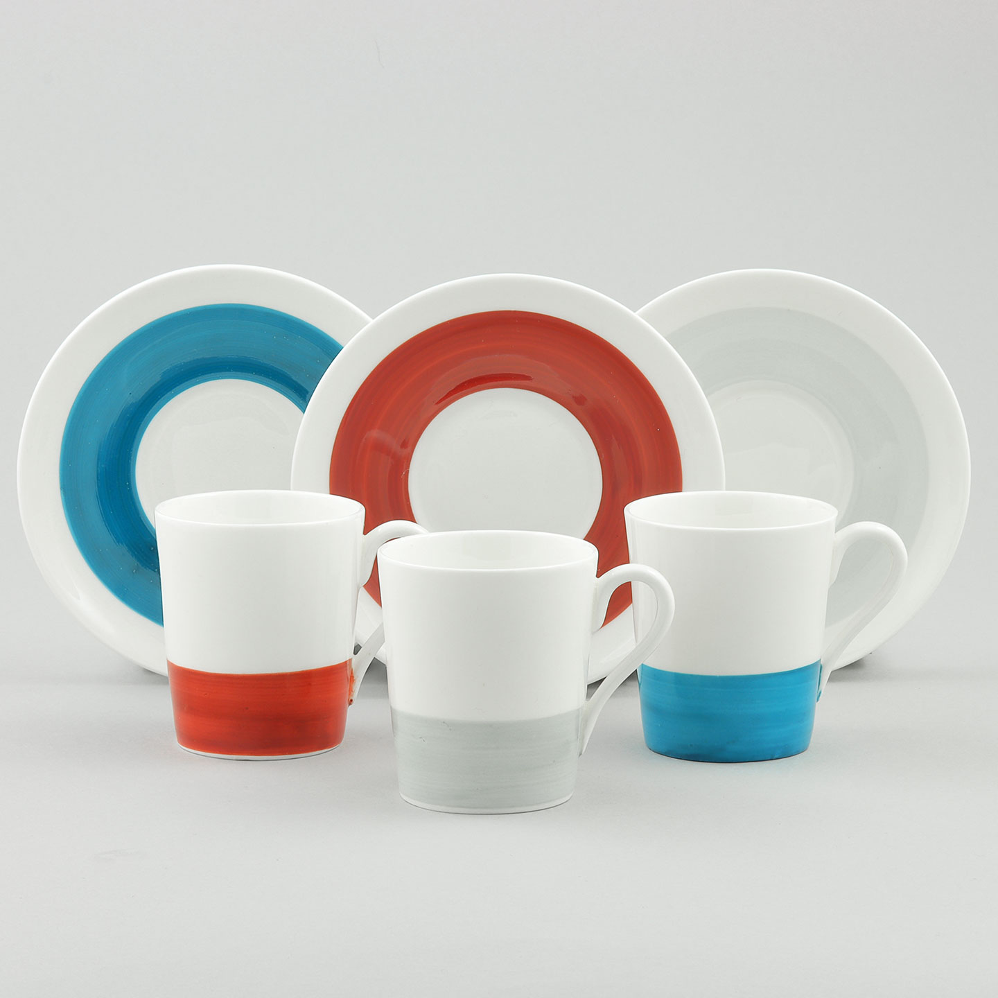 Stig Lindberg (Color 1951) Three Coffee Cups with Linear Decor 7 cm