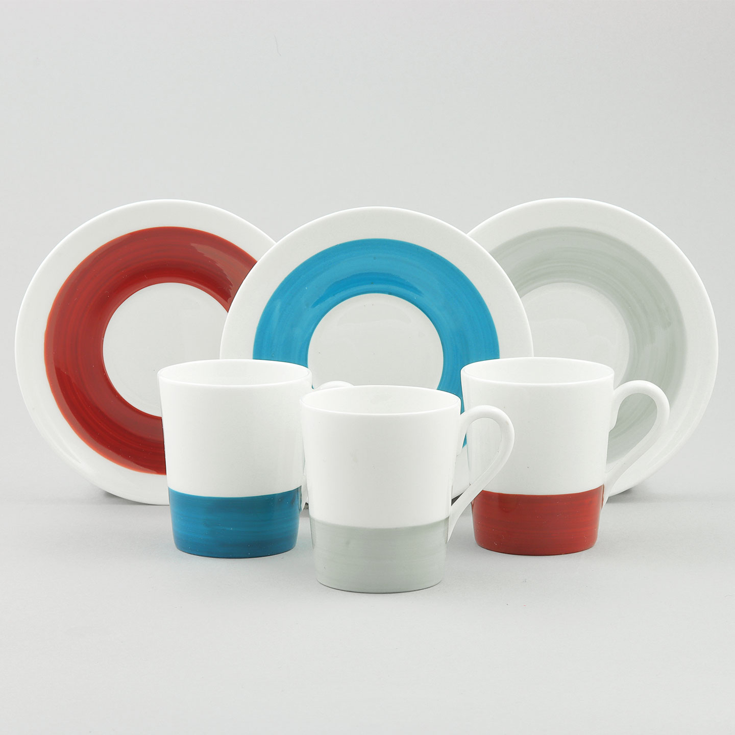 Stig Lindberg (Color 1951) Three Coffee Cups with Linear Decor 7 cm (4)