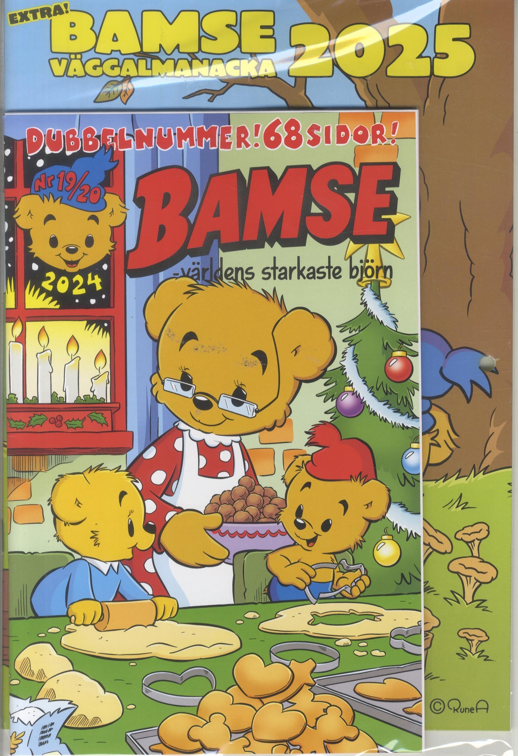 Bamse nr 19/20 2024, Extra Bamse väggalmanacka 2025, Dubbelnummer 68 sidor! - Seriekällaren