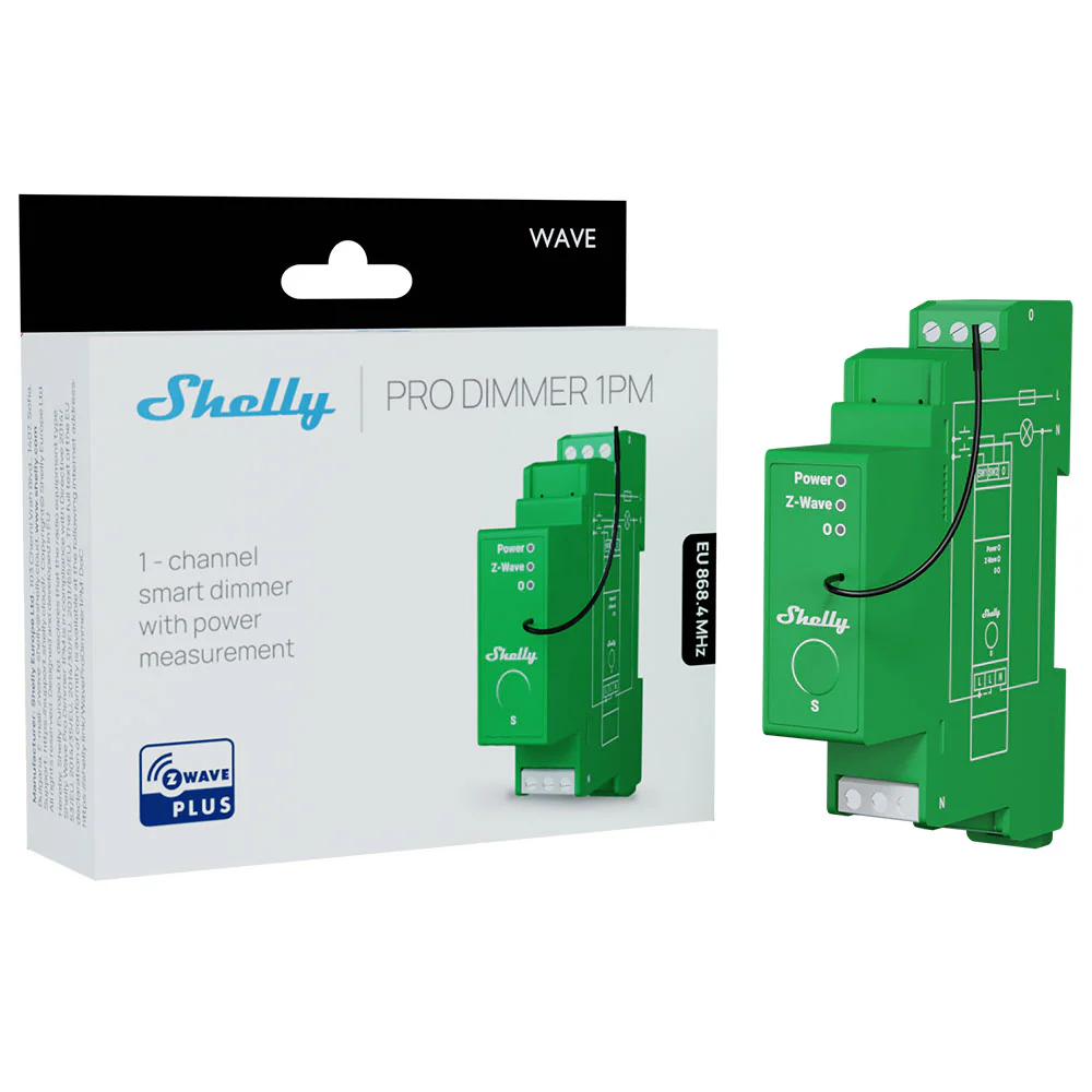 Shelly Wave Pro Dimmer 1PM - Z-Wave Dimmer med Effektmätning | Gröna Hus Shelly Wave Pro Dimmer 1PM - Z-Wave Dimmer med Effektmätning | Gröna Hus