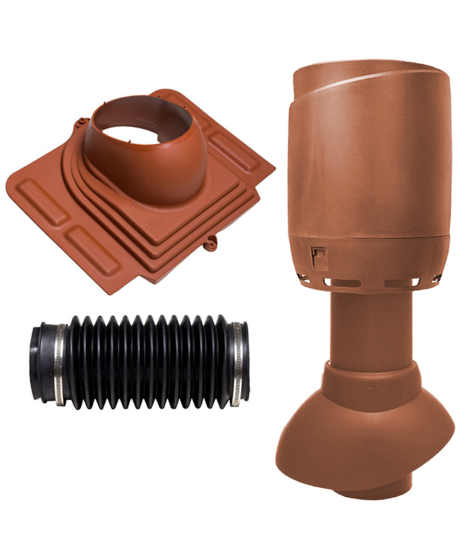 Vilpe Komplett paket: Avloppsluftare 110P Flow Profilerad plåt, Tegelröd - Norosteel AB