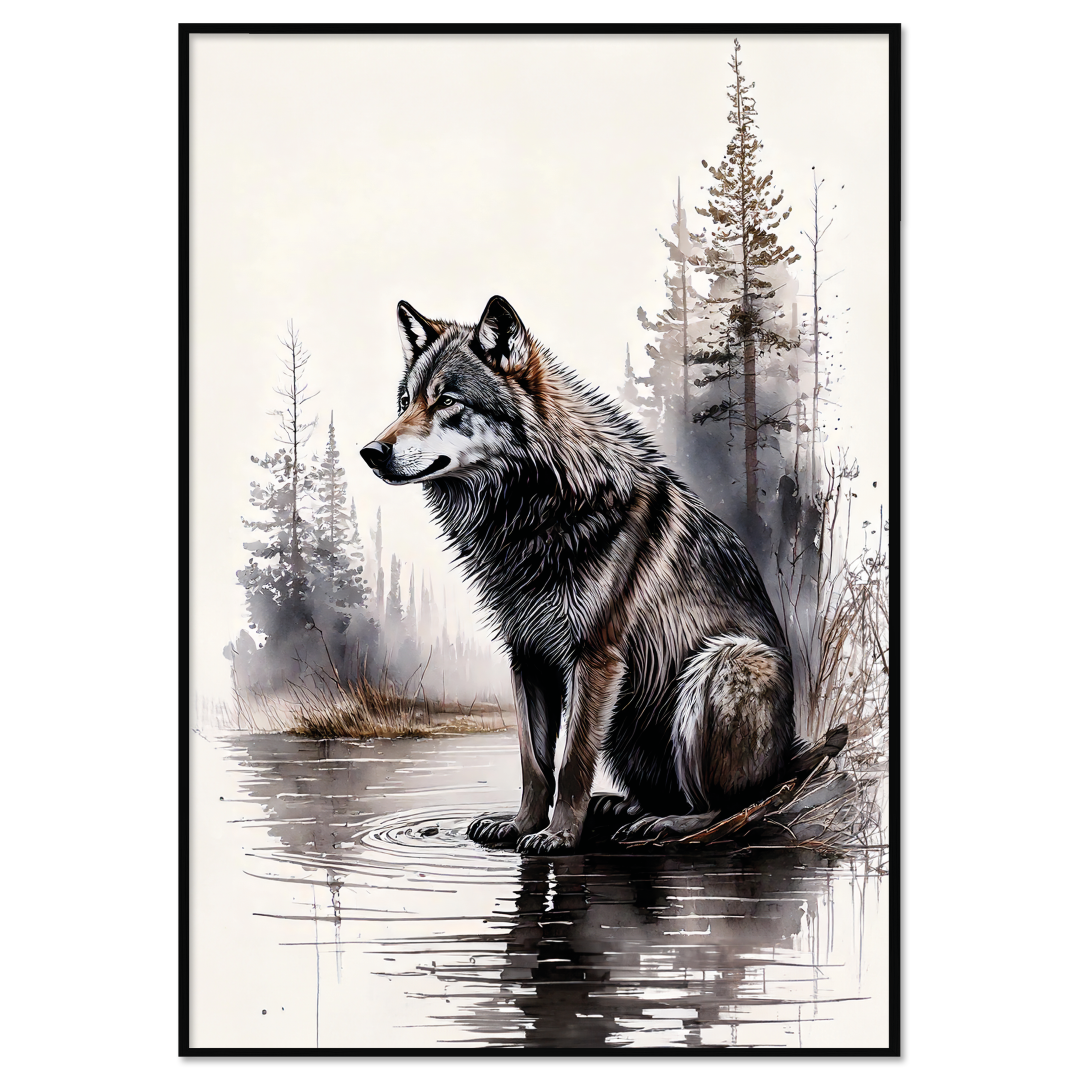 Varg sittande vid vattnet Poster - Viltmotiv™ | Unika posters av vilda ...
