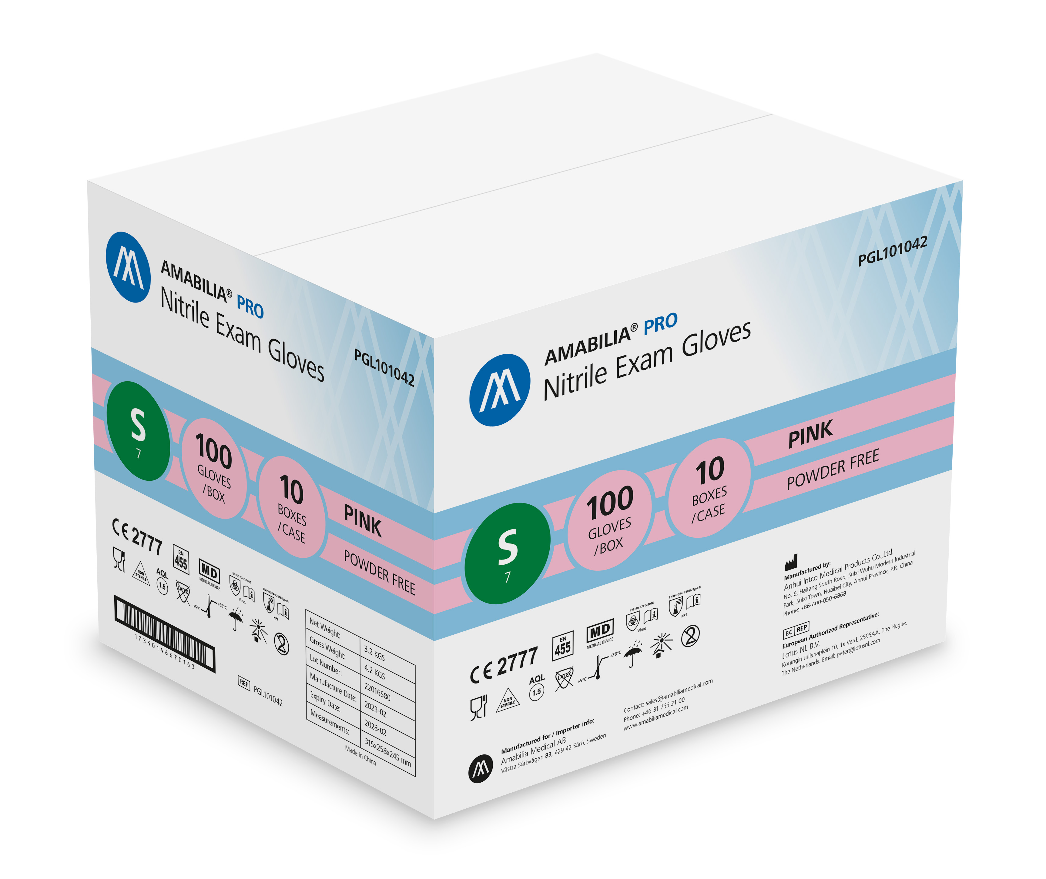 Examination glove nitrile S Pink 10 x 100 pcs - Suture Online