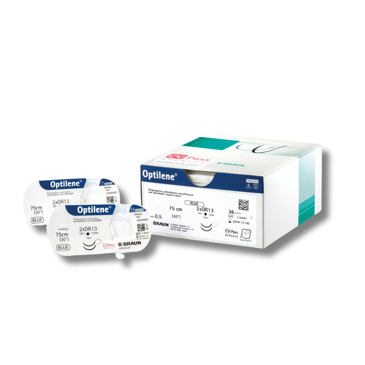 Optilene suture 6-0 C3090206, 45CM DS12 needle RCP, blue - Suture Online