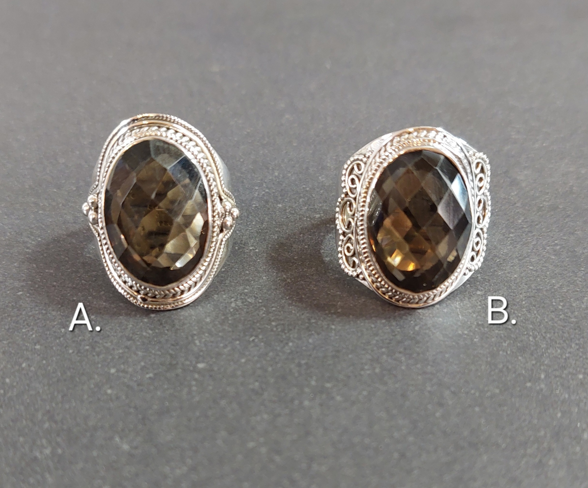 Stengarden.com - Filigran Ring Silver - Facettslipad Rökkvarts Cabochon