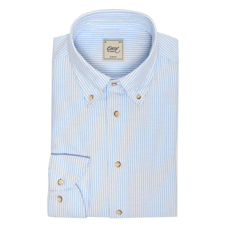 Skjorta Oxford ljusblå randig Oscar Of Sweden - Nisses Herrmode