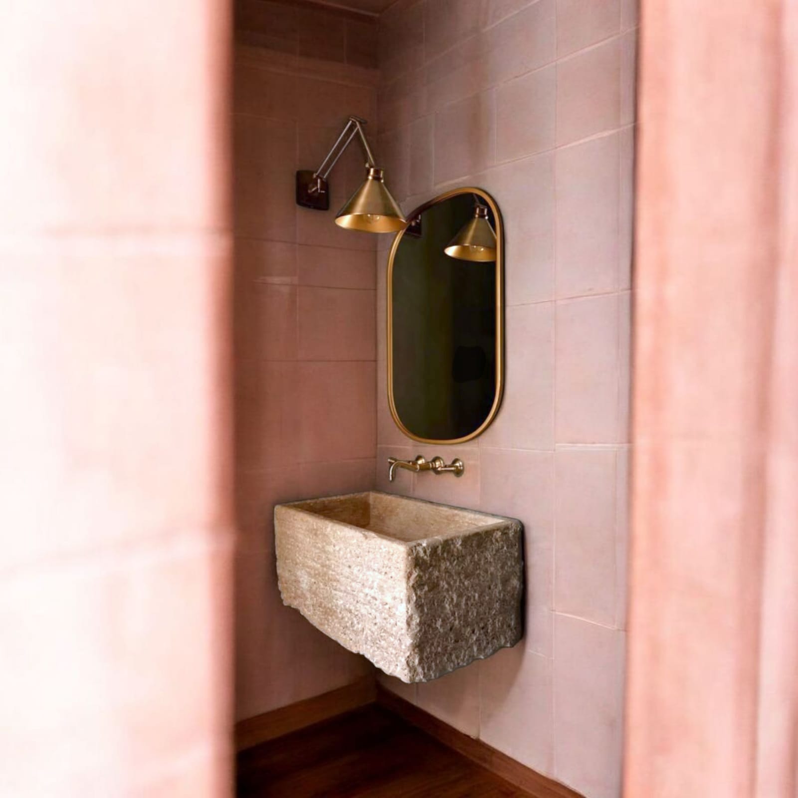 Travertine sink raw stone, made to measure - NOMA Marrakech