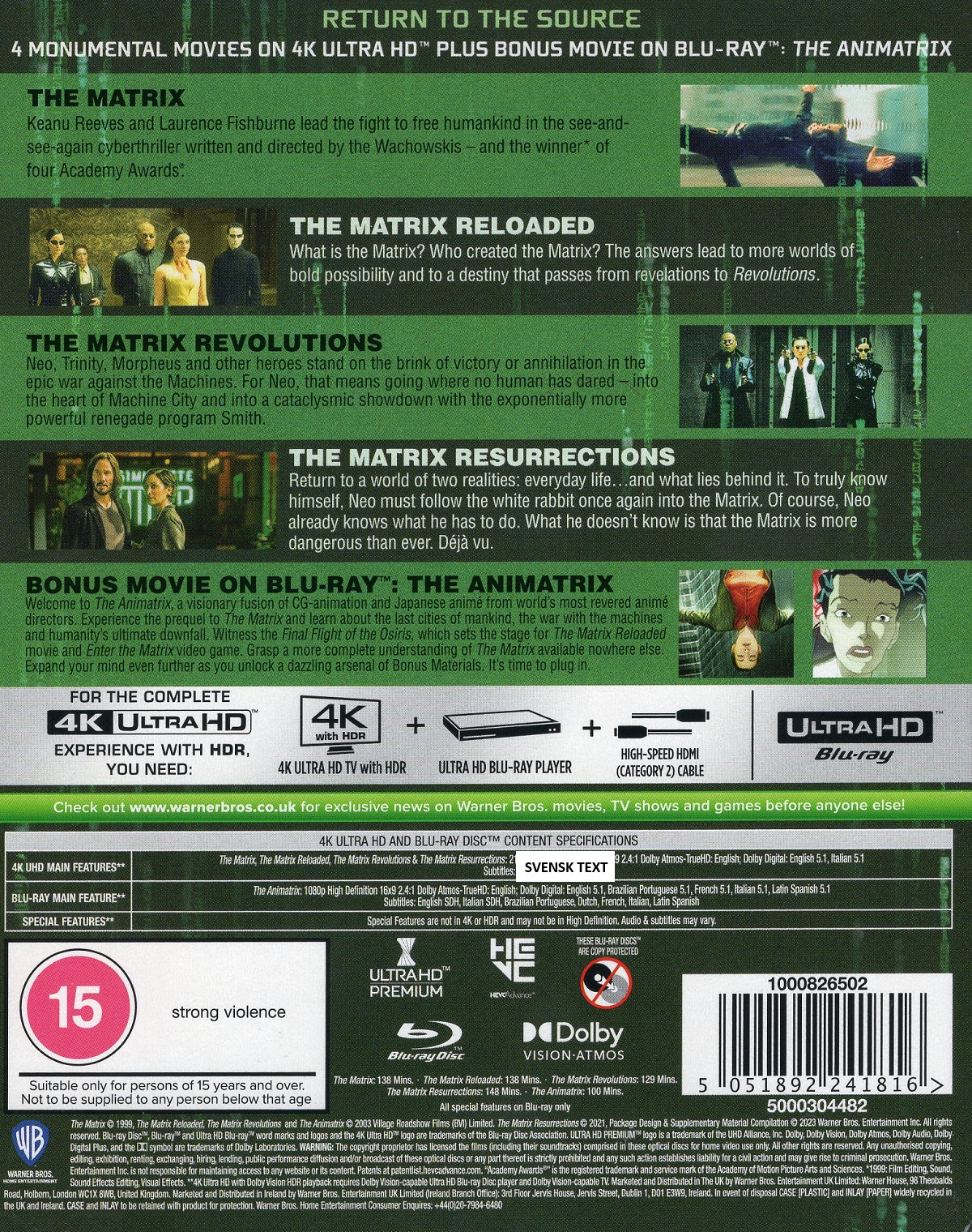 The Matrix: The Ultimate Collection (4K Ultra HD + Blu-ray) - Kvarnvideo.se