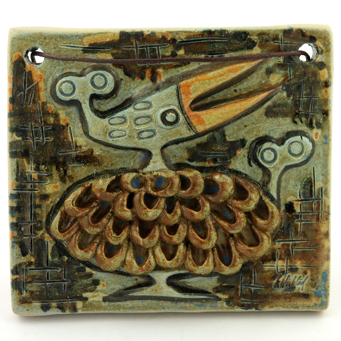 Ulla Winblad (1960s) Heartwarming Wall Plaque with Bird Motif 13 cm (2)