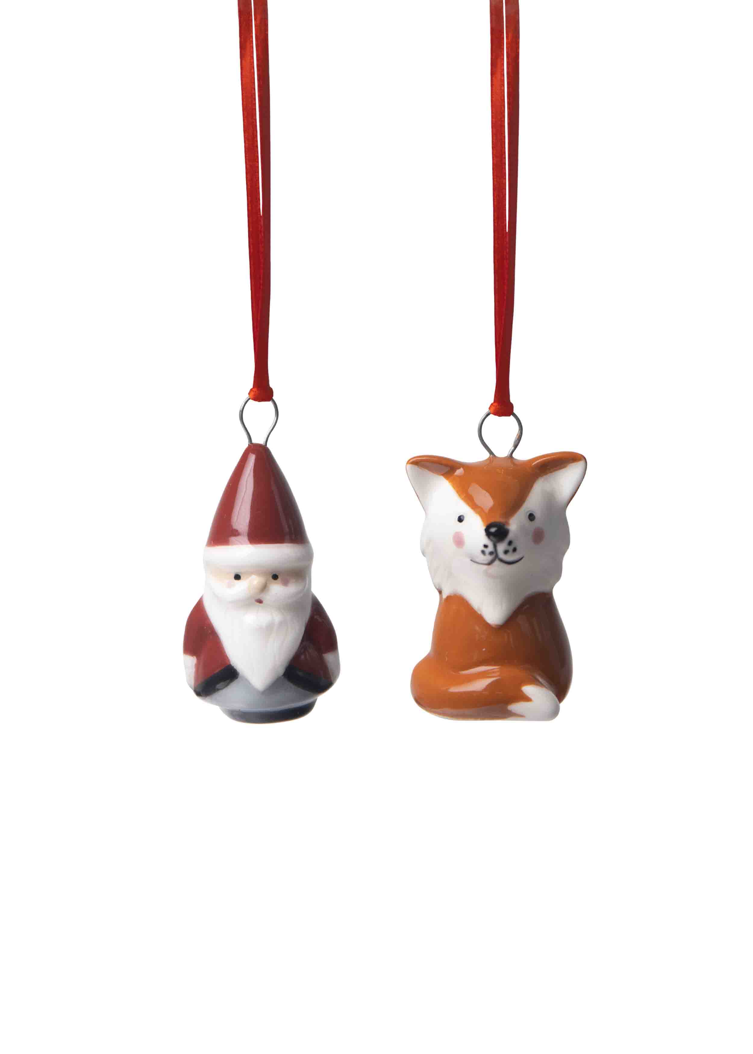 CERAMIC HANGING DECORATION FOX & SANTA 2-PCS - Pluto Design Retailers