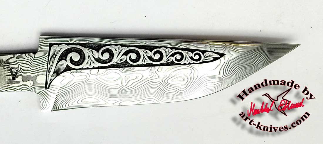Knivblad 84 Graverat Damasteel vinland - art-knives.com