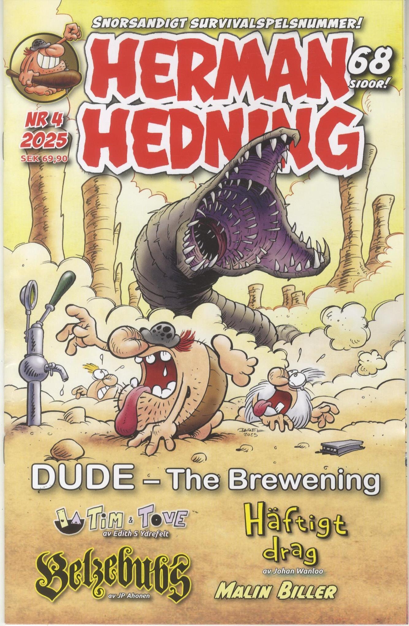 Herman Hedning nr 4 2025, Snorsandigt survivalspelnummer! - Seriekällaren