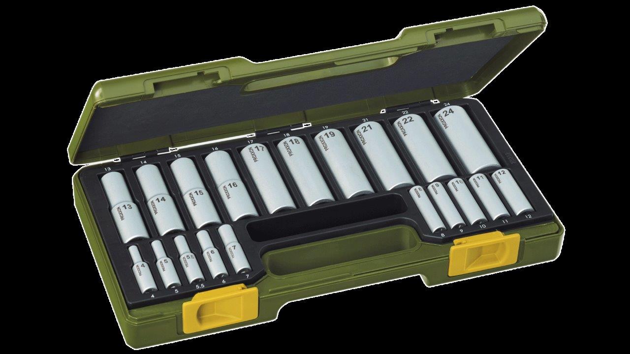 Proxxon Set with deep sockets, 1/4inches + 1/2inches (20-piece) - HAB