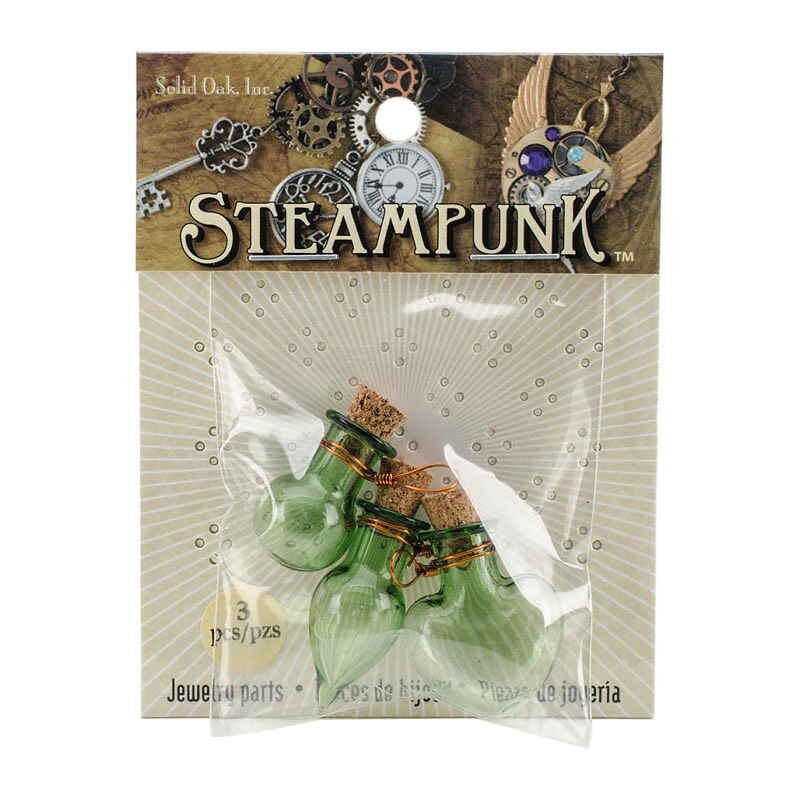 Solid Oak Steampunk Glass Accents - Fancy Bottles - BumbleBee's Craft Shop