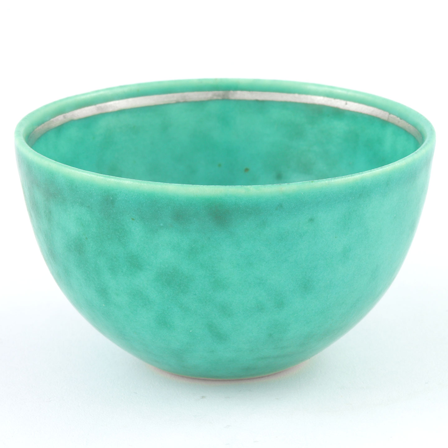 Wilhelm Kåge (Argenta 1959) Green Bowl with Silver Fish Decor 5 cm