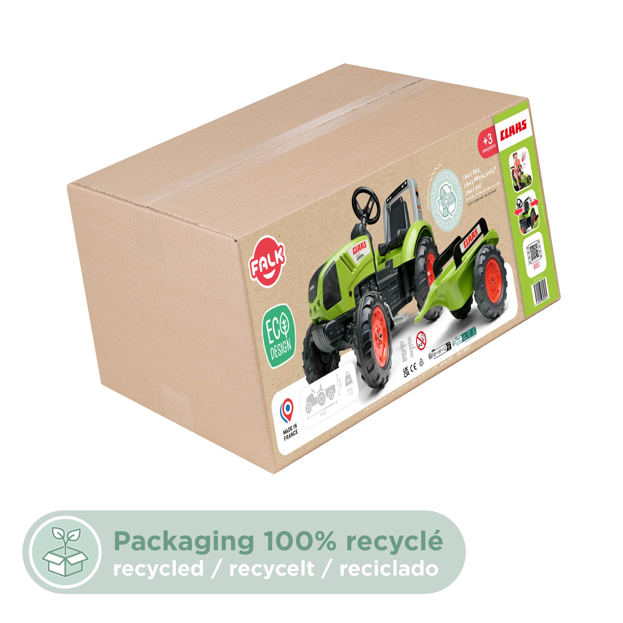 FALK Tramptraktor CLAAS med vagn 3-7 år - Lekute.se