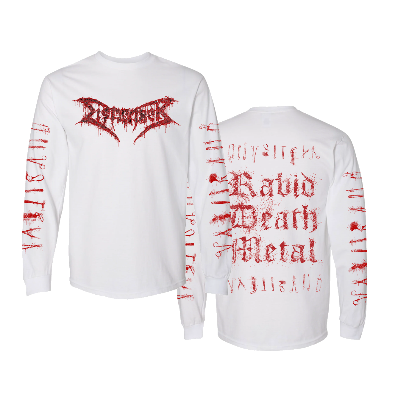 Dismember - DISMEMBER - LONG SLEEVE, RABID DEATH METAL (WHITE)