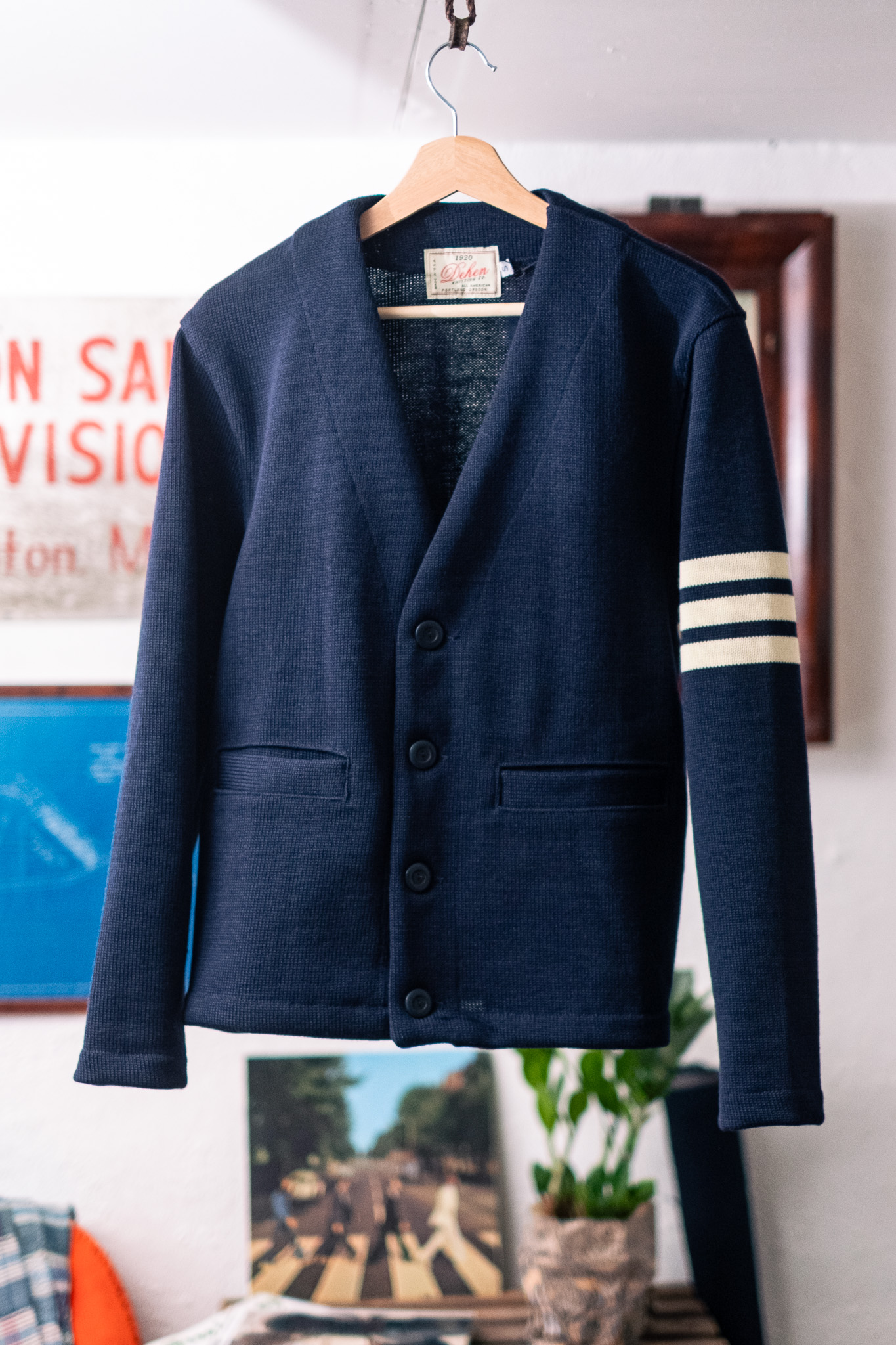 Dehen 1920 - Slouchy Varsity Wool Cardigan DkNavy/Off White - Göteborg ...