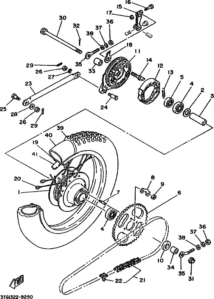 Pinnbult - Yamaha Original - för att fästa bakdrevet - DT50MX ...