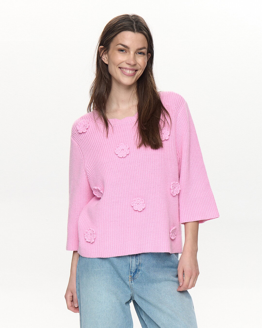 Jumper Marsie med virkade blommor rosa - Jacobssons