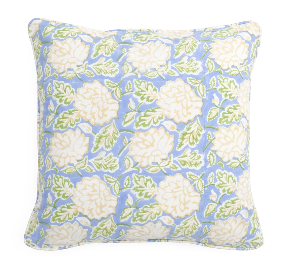 Chamois Cushion Cover Dahlia Blue & Yellow - 50x50cm - Hamptons