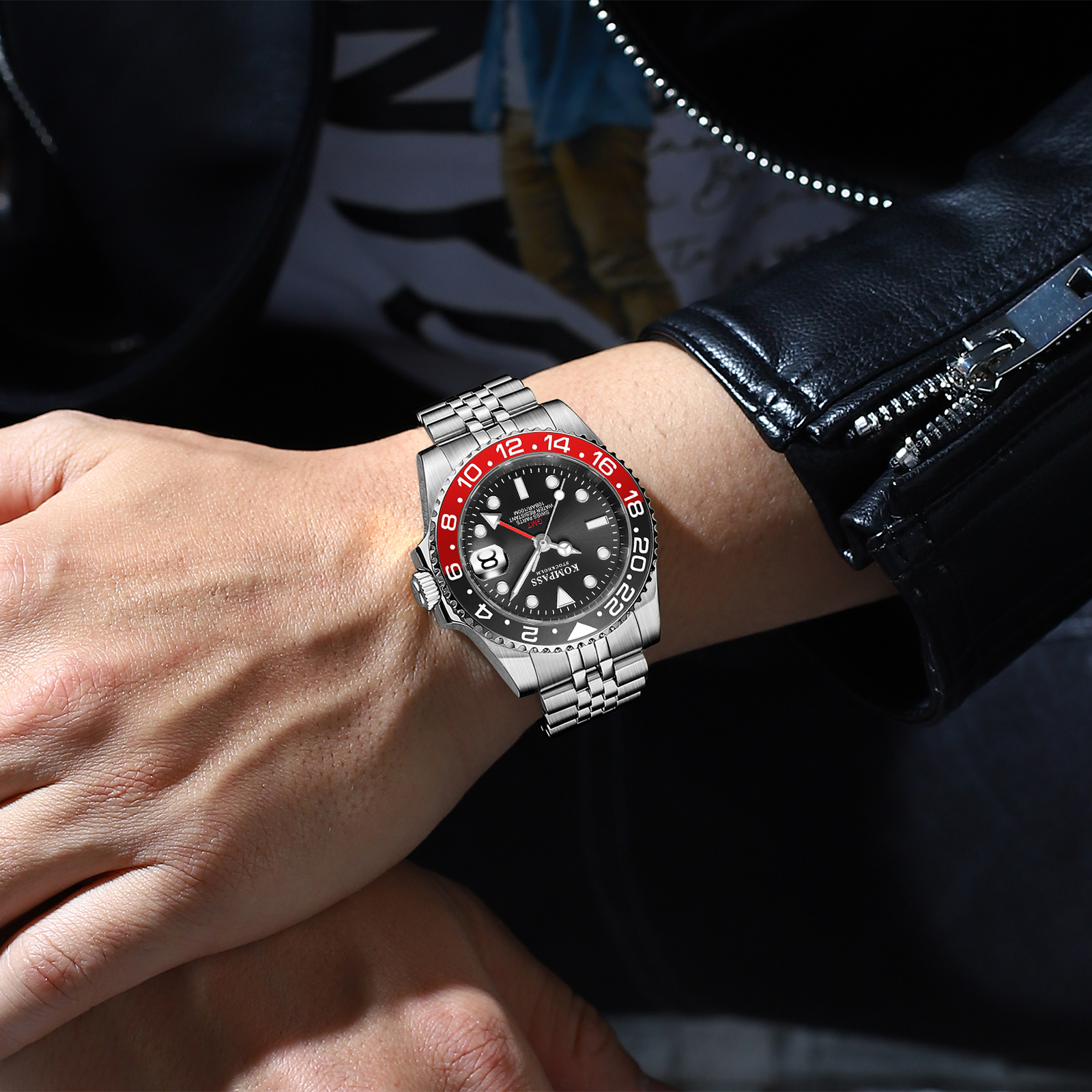 Kompass GMT-Professional Jubilee Sapphire Steel Black Red