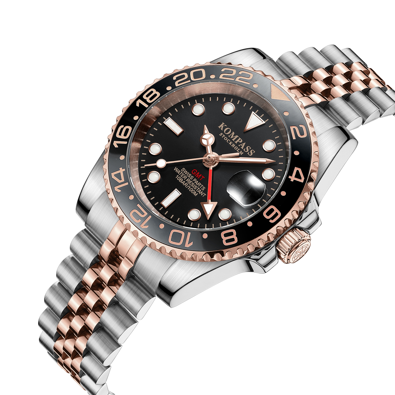 Kompass GMT-Professional Jubilee Sapphire Steel Silver Rose Black