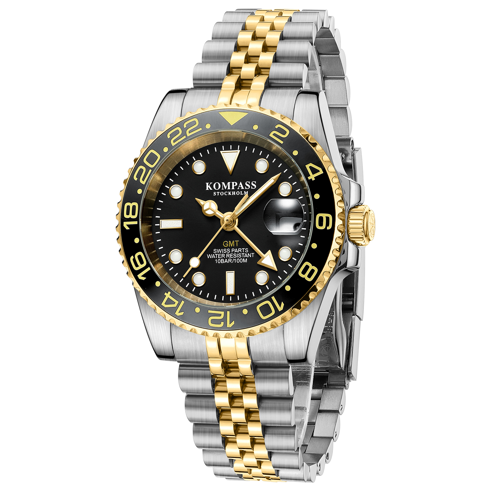 Kompass GMT-Professional Jubilee Sapphire Steel Silver Black Gold