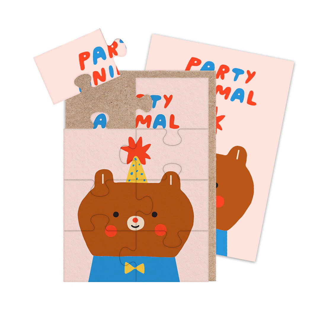 Party Animal Bear Jigsaw Greeting Card (A6) - paperme.se