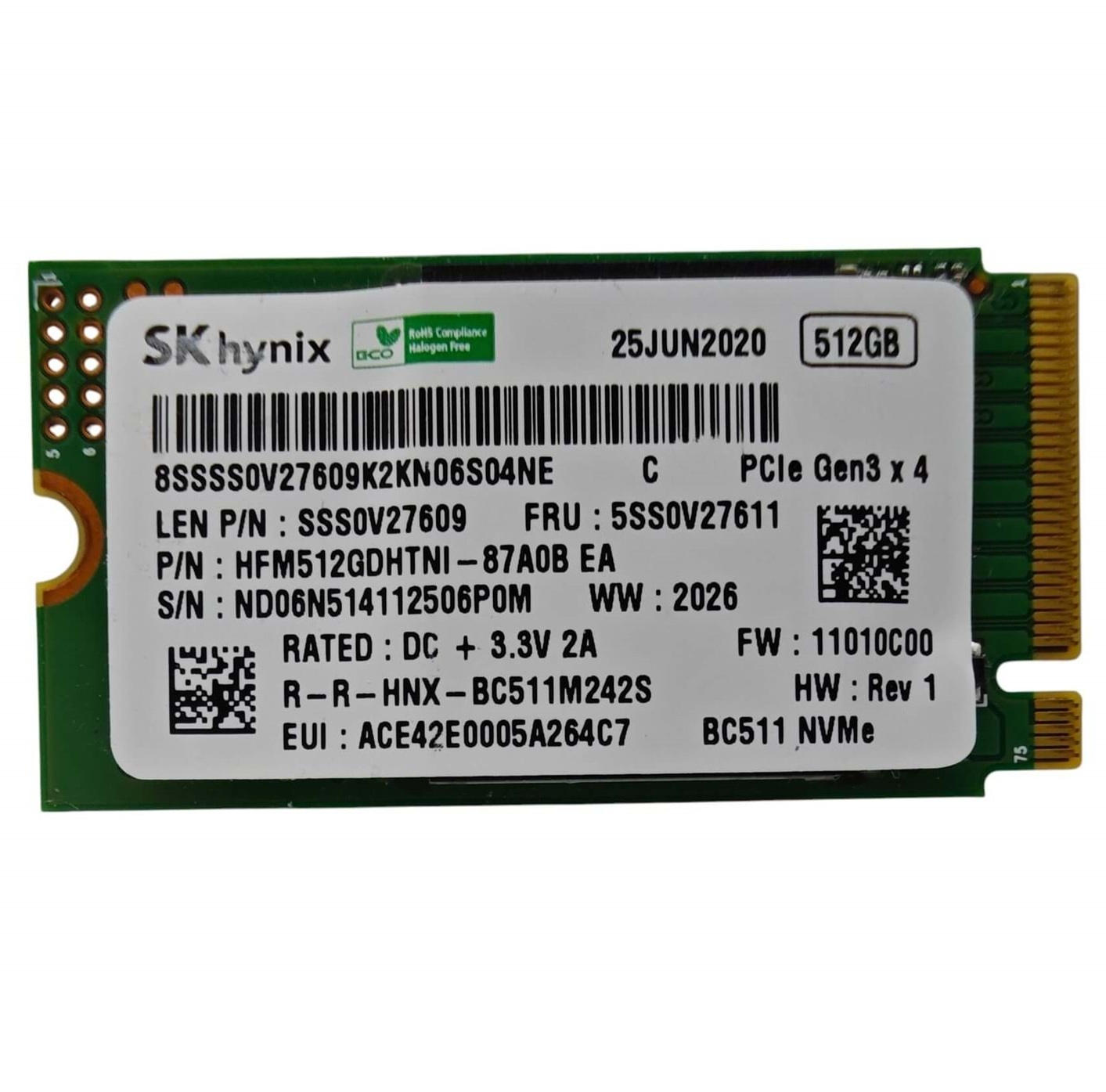 Begagnad 512GB SK Hynix BC511 M2 2242 NVMe Gen3 x4 HFM512GDHTNI ...
