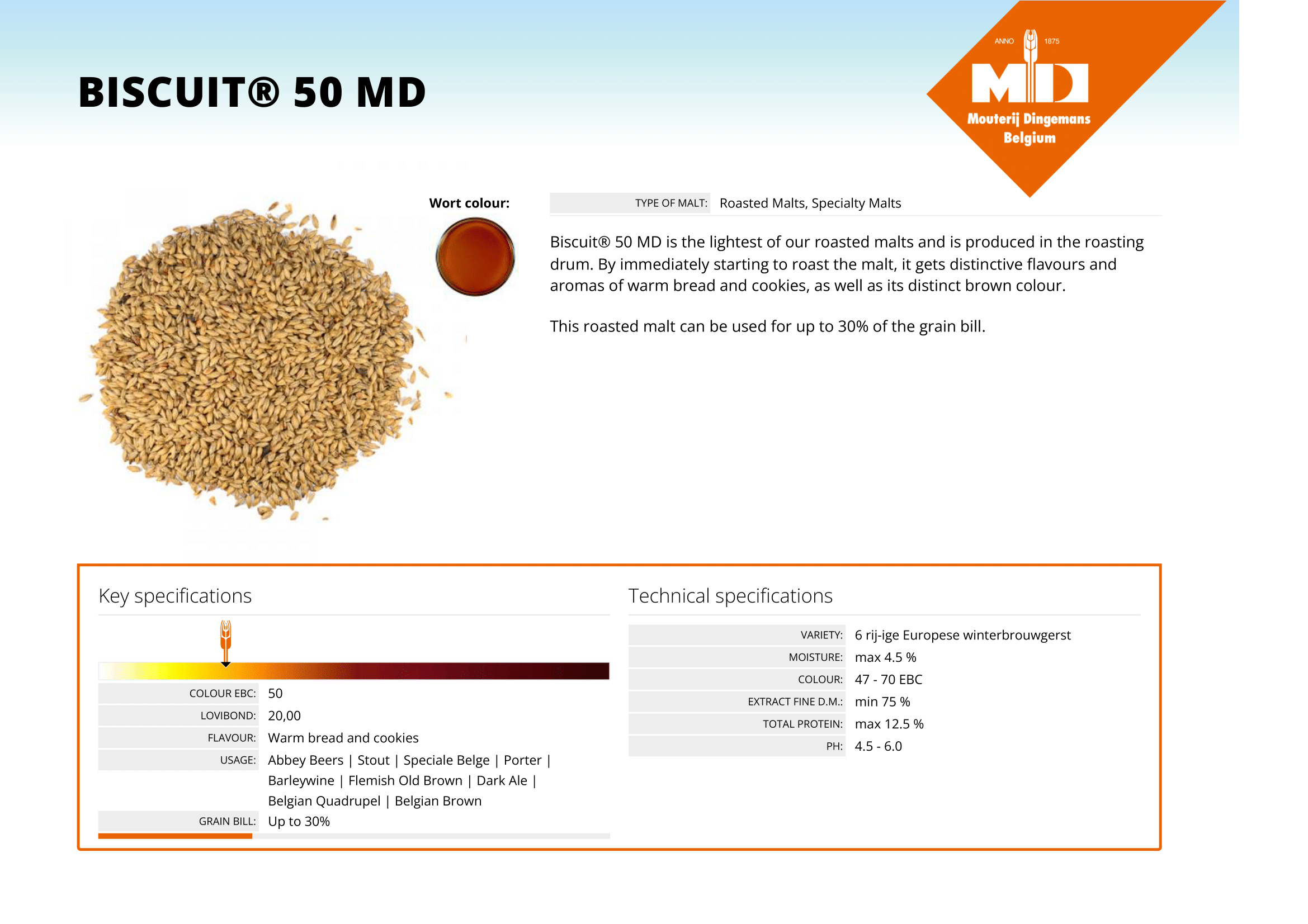 Biscuit malt Dingemans, hel malt, 25 kg - Mr. Malt