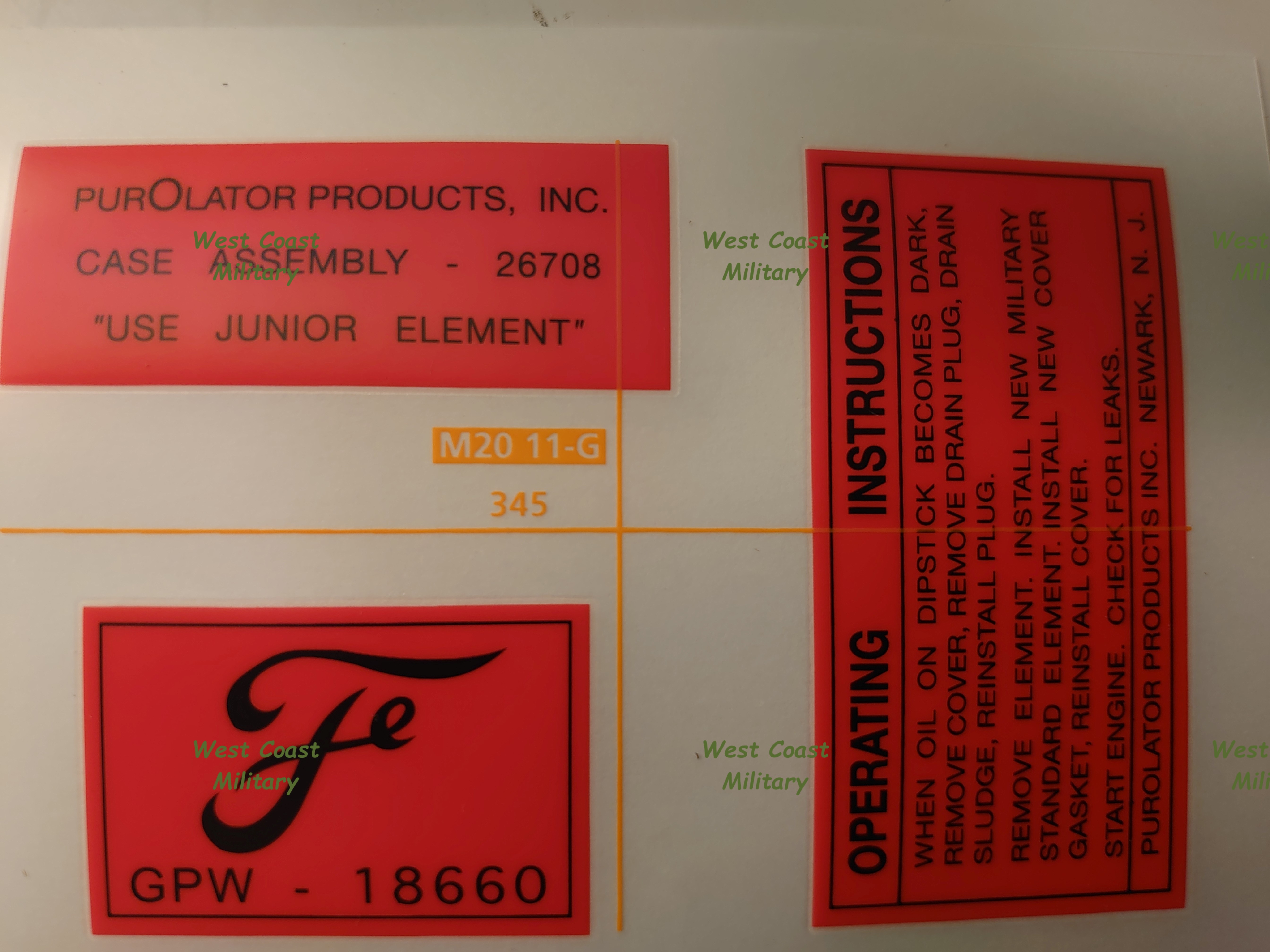 PUROLATOR Decal set - West coast military