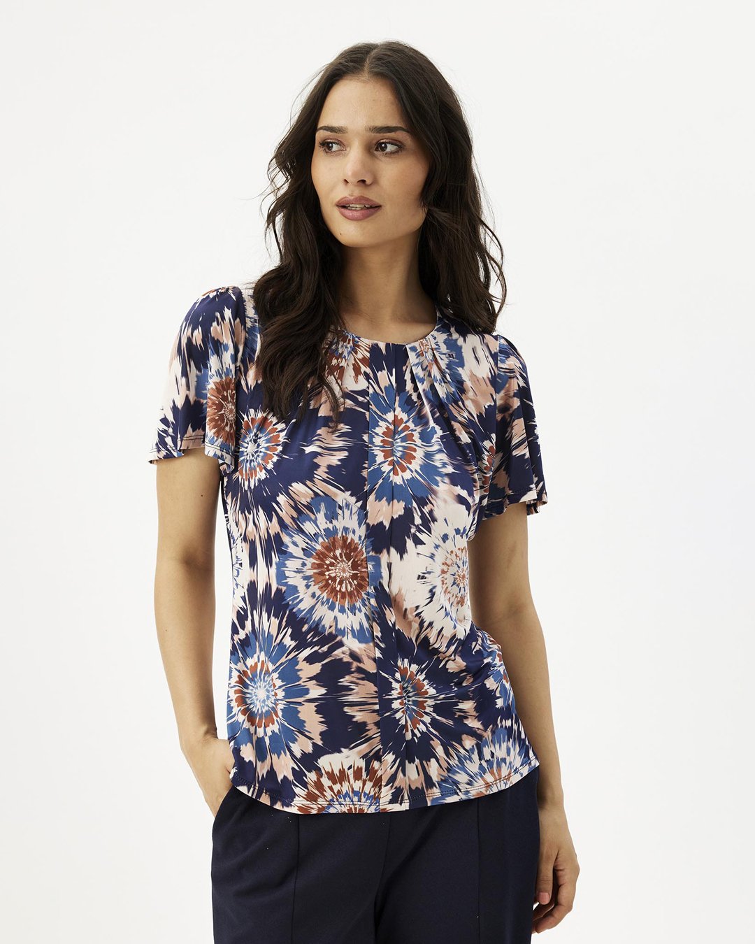 Topp Marcia blå/brun/beige mönstrad - Jacobssons