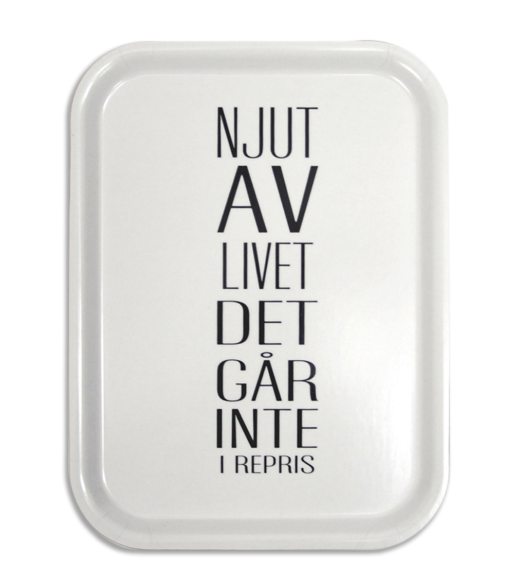 Bricka "Njut av livet" - Vit - Nallegram