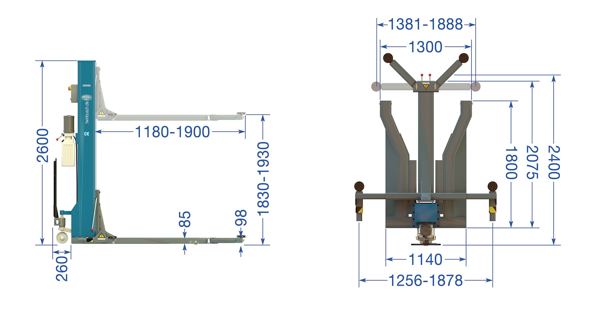 Enpelarlyft flyttbar 2,5 t - Verkstadskungen