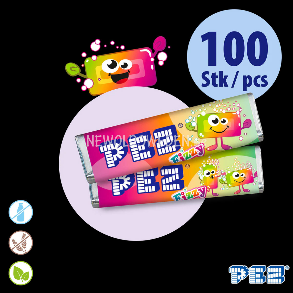 PEZ Bulk Pack FIZZY MIX (100 pcs) - Bäst före: 2026-11-30 - NEWOLDSWEDEN.se