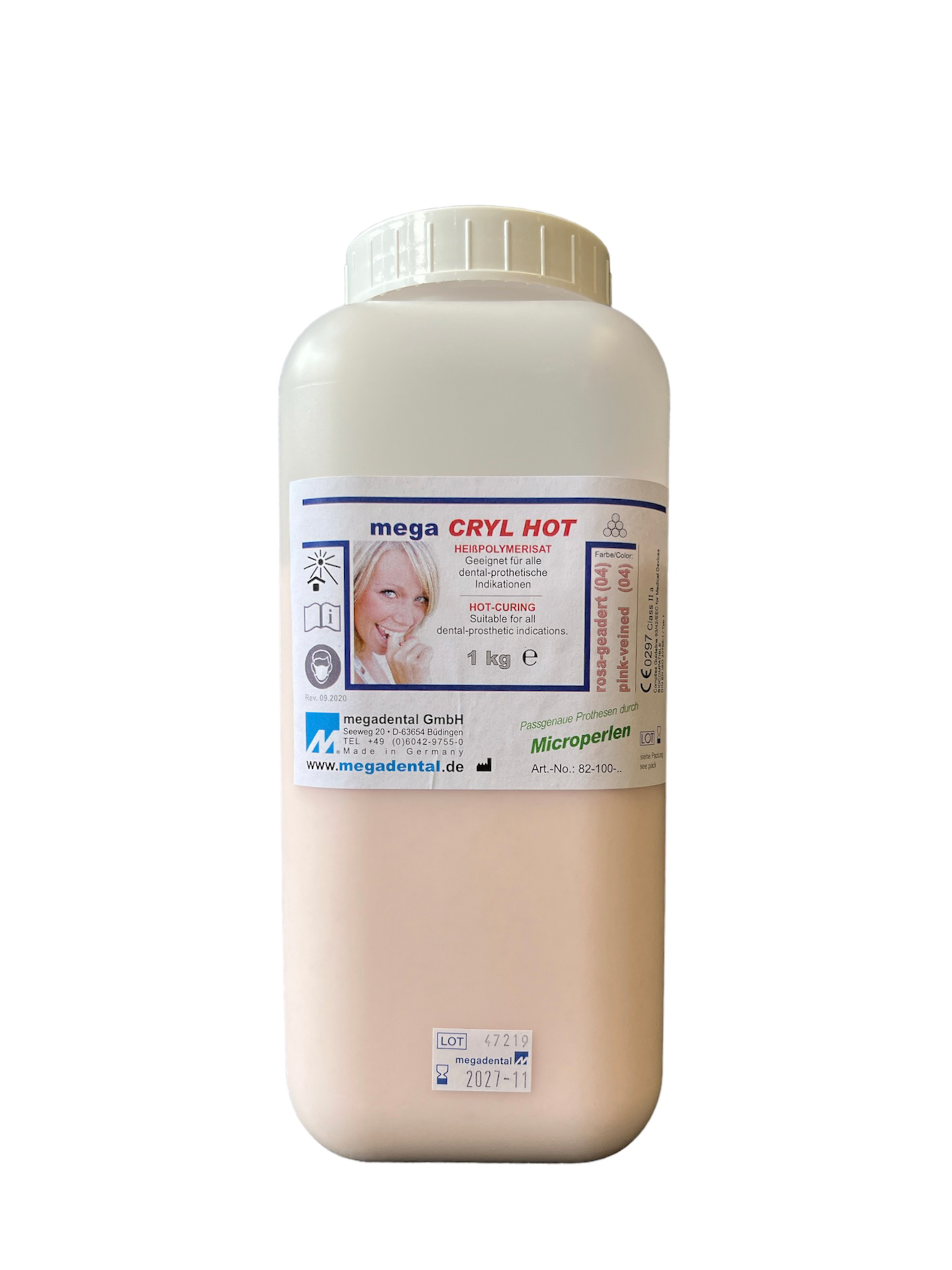 Mega CRYL HOT / pulver rosa/pink-veined, 1000g - Denthouse AB