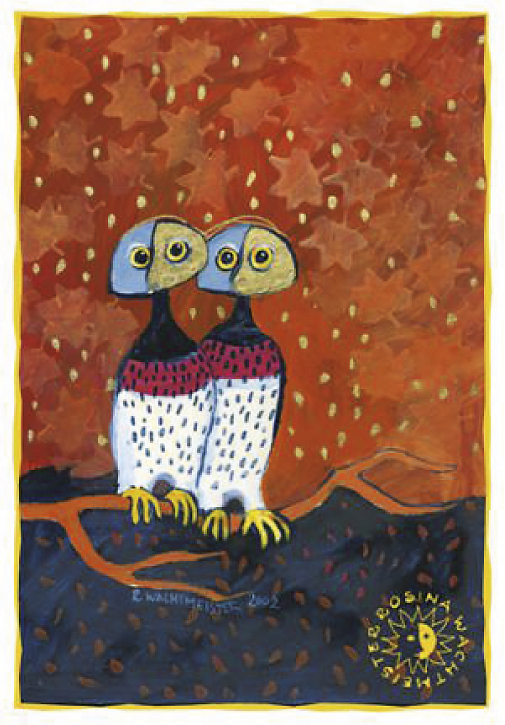 Dobbelte postkort, to ugler, Rosina Wachtmeister (33007007/67007) - KIDEK