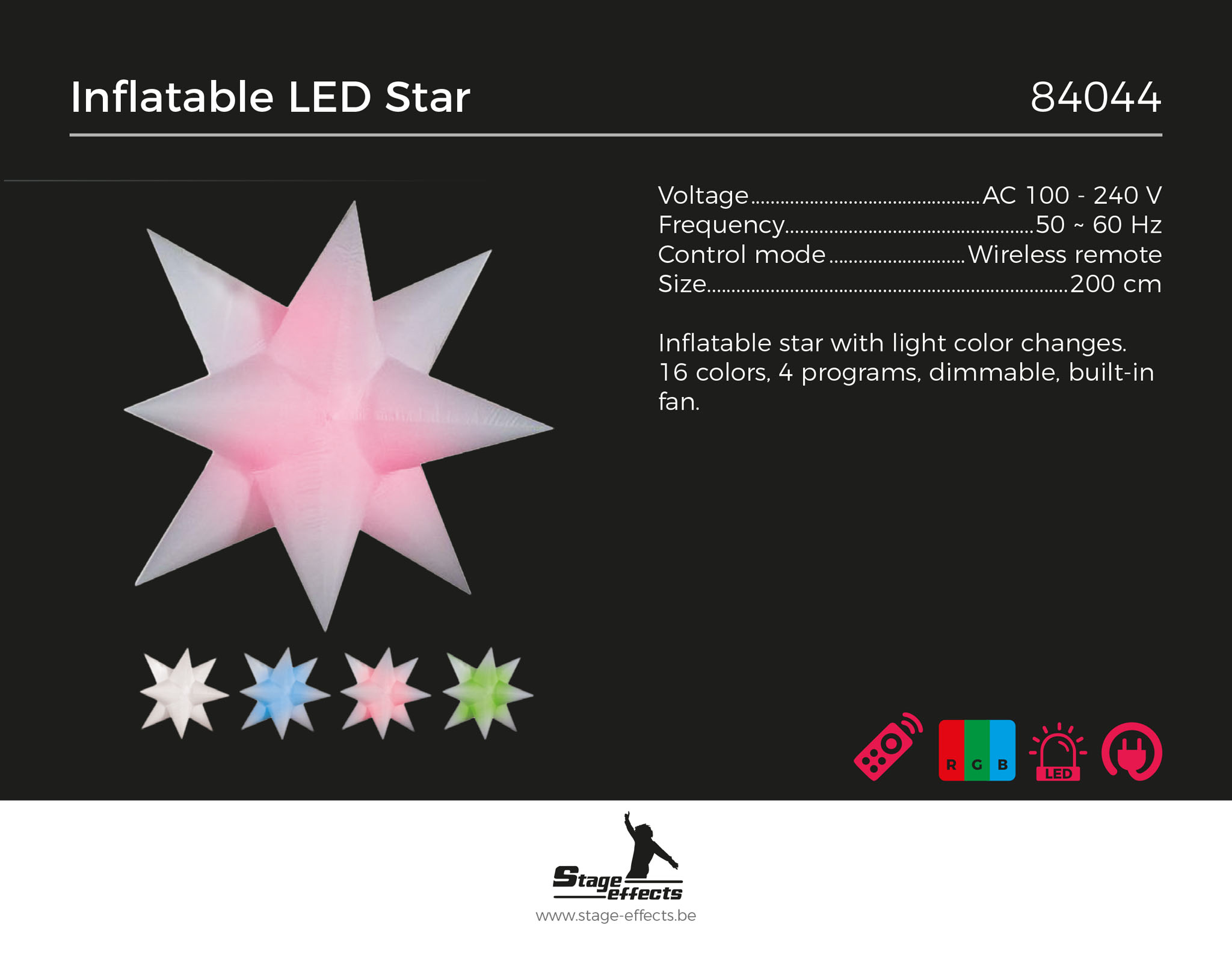 Uppblåsbar Mega-Stjärna med LED, 200 cm