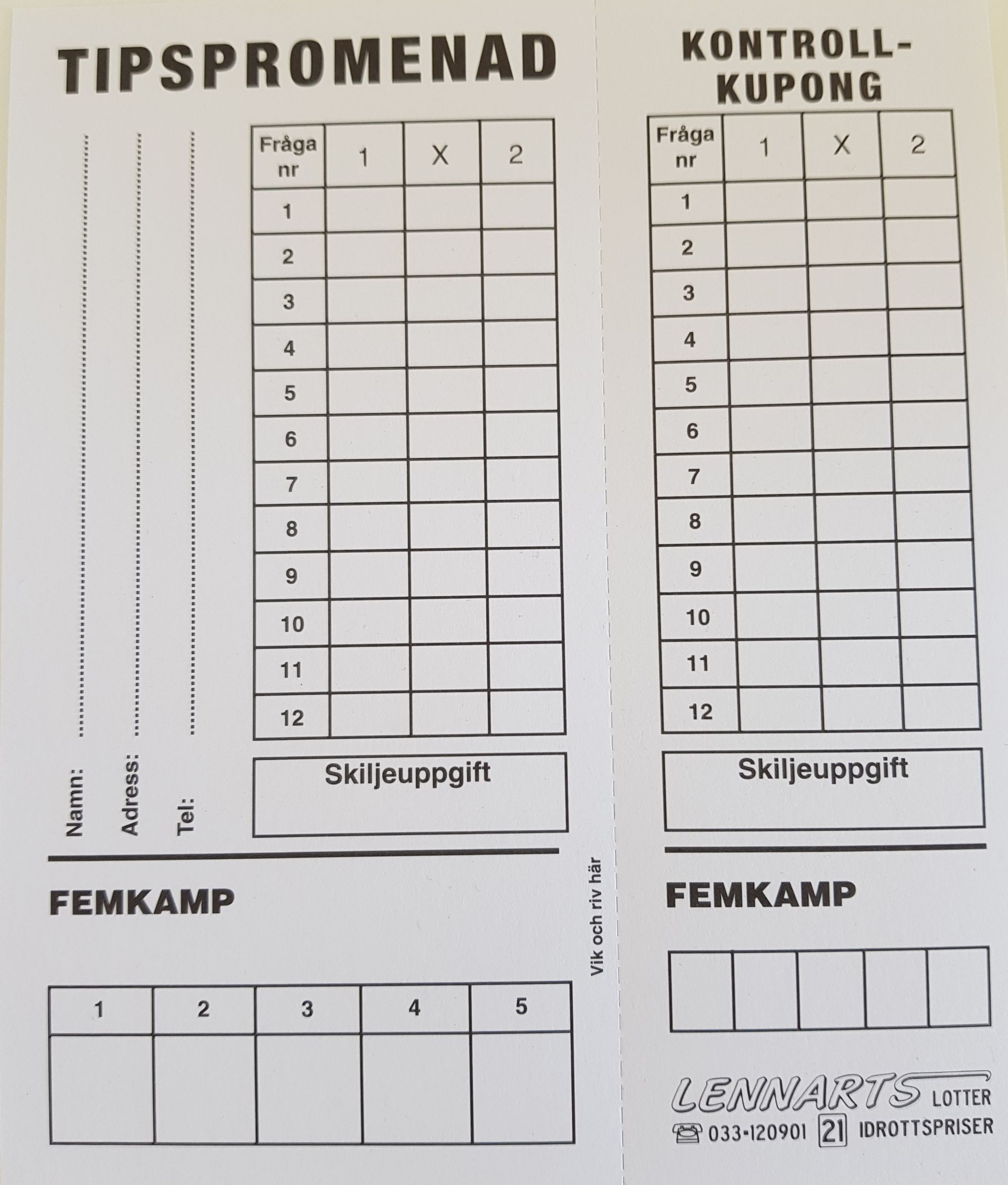 Tipspromenadlappar - Lennarts Idrottspriser