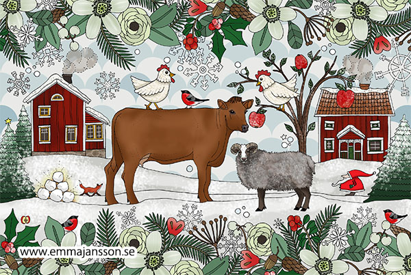 Vykort 10x15 cm Julkort Jul i byn - eplaros