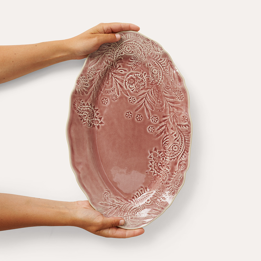 Small oval serving dish, old rose - Lidgården