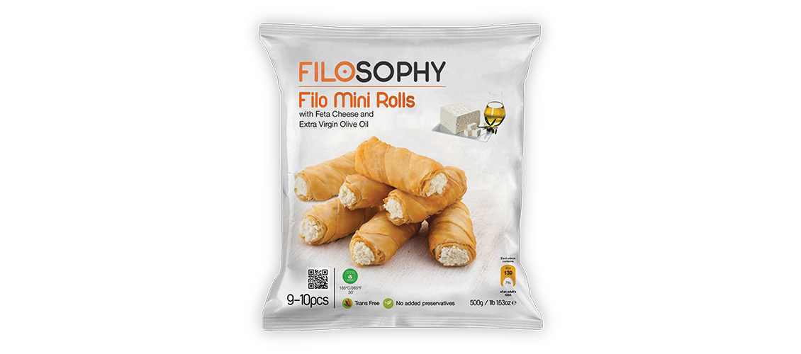 Filo mini rolls with Feta Cheese and Extra Virgin Olive Oil, Filosophi ...