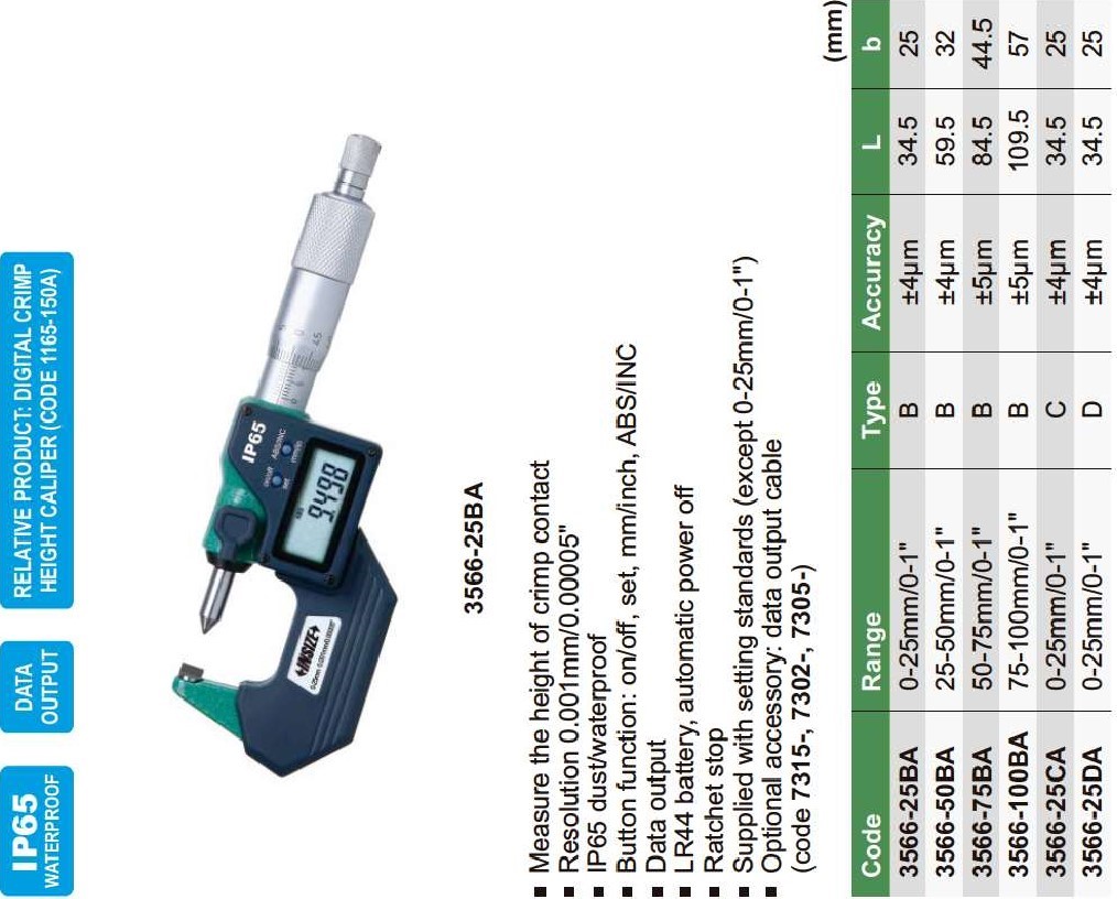 Digital crimp height micrometer 3566-25BA - Calotec AB