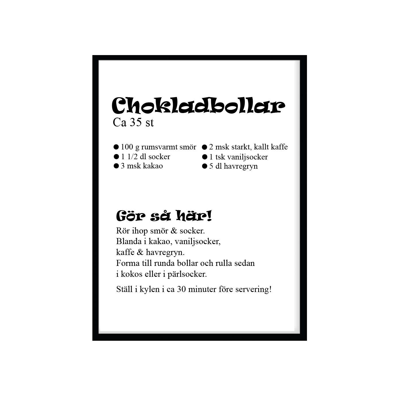 Chokladbollar Recept Poster - Paxlux.se